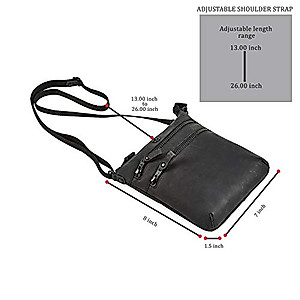 Cochoa Small Triple Zip Real Leather Women's Crossbody- Premium Vintage Crossover Shoulder Sling Bag (8" x 7" x 1.5", Black Crazy Horse)