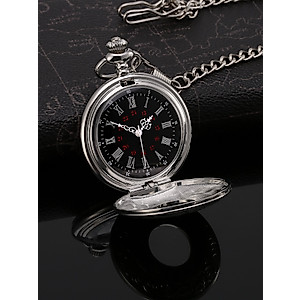 Hicarer Vintage Pocket Watch Steel Men Watch with Chain (Silver)