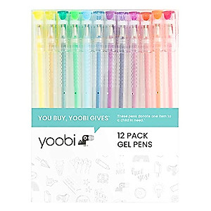 Yoobi Glitter Gel Pens 12-Pack | 12 Awesomely Bright Colors | No-Slip Grip | 1.0mm Medium Tip