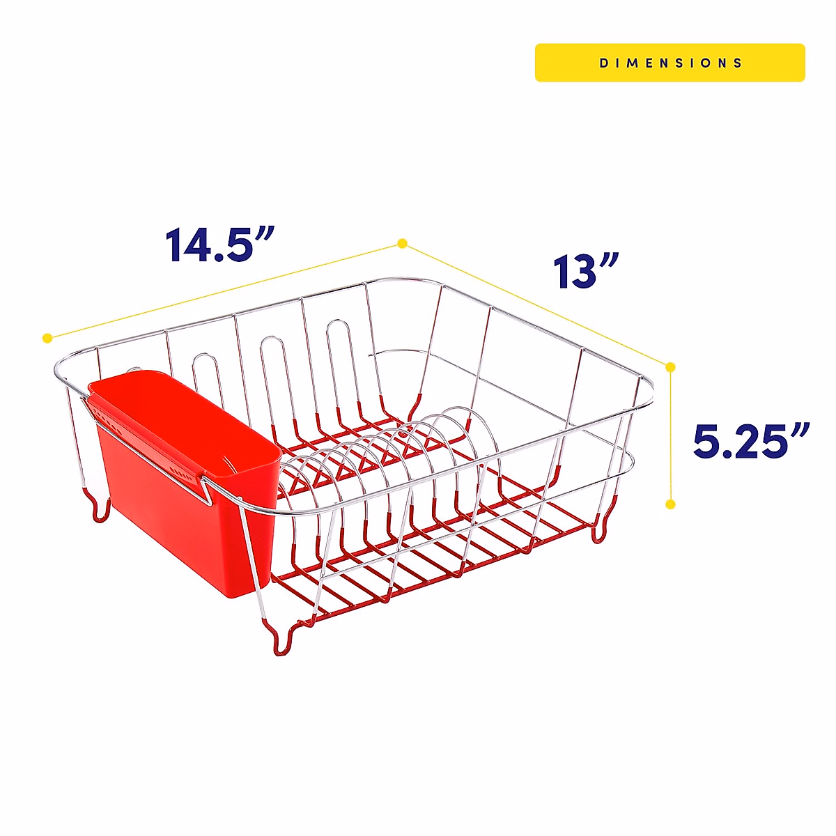 Sweet Home Collection Metal 2 Piece Dish Drying Rack Set Drainer with Utensil Holder Simple Easy to Use Fits in Most Sinks, 14.5" x 13" x 5.25", Red