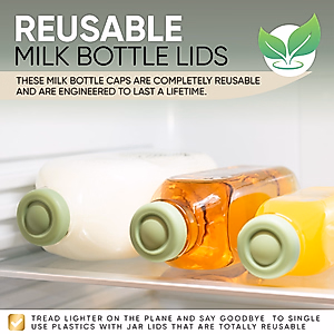 Jartastix Silicone Replacement Caps | 48mm Diameter Bottle Lids That Fit Perfectly Stanpac & Libbey Milk Glass Bottles | Reusable, Long-Lasting and Easy to Clean Bottle Caps (Green, 2 Pack)