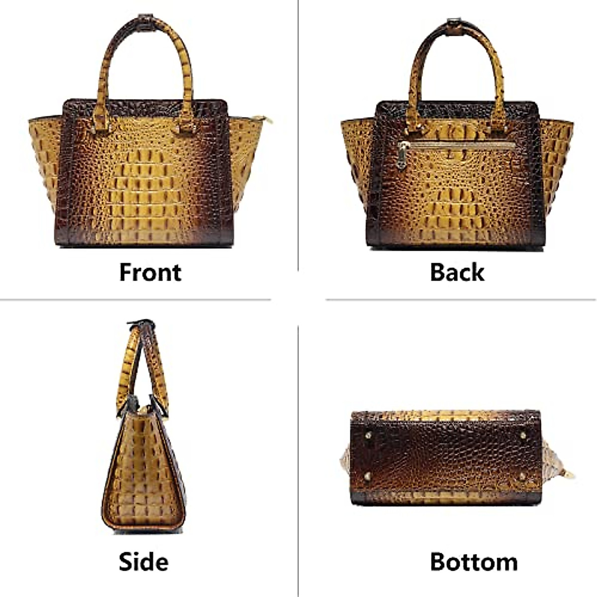 Chinllo Classy Crocodile Pattern Top-Handle Bag Roomy Satchel Shoulder Bag With Detachable Long Strap (Brown)