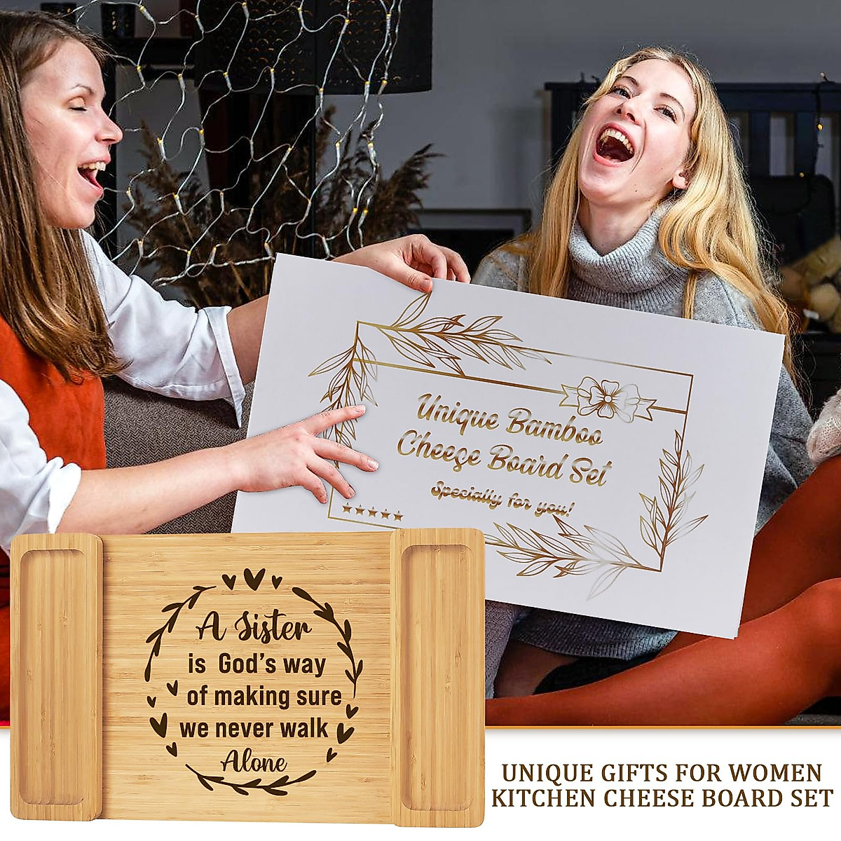 Sister Gifts from Sister, Sister Birthday Gift Ideas, Birthday Friendship Gifts for Sister, Christmas Gifts for Women Bestie BFF Soul Sister Friend, Cheese Board Set