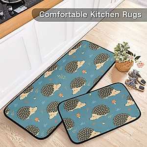 Hedgehogs Kitchen Mat Set of 2 Kitchen Rug Set Washable Non Slip Cushioned Memory Foam Kitchen Runner Rugs and Mats Comfort Standing Mat for Office Desk Sink Laundry Home Decor
