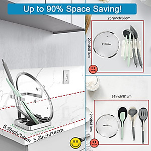 SOLEADER Vertical Spoon Rest and Lid Stand for Stove Top kitchen Utensils Pot Lid Holder and Organizer for Kitchen Counter Foodgrade Stainless Steel with Drip Tray and Handle