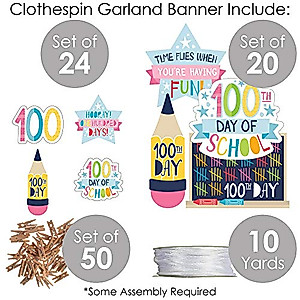 Big Dot of Happiness Happy 100th Day of School - 100 Days Party DIY Decorations - Clothespin Garland Banner - 44 Pieces
