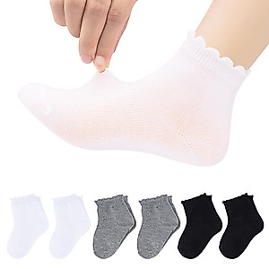 Looching 6 Pack Toddler Baby Girls Boys No Show Ankle Socks Cotton White Mesh Thin Low Cut Socks Kids 1-3Years