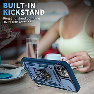 DAWEIXEAU Case for iPhone 11 Pro, Shockproof Impact Resistant with Slide Lens Protective Cover Case for iPhone 11 Pro (5.8 inch) (Blue)