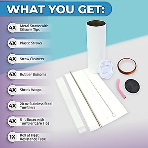 Topnotch Supplies Sublimation Tumblers - 20 oz Sublimation Tumbler Skinny Straight - Stainless Steel Insulated Cup, Lids & Straws - 20oz Blank Vacuum Insulated Double Wall Sublimation Blanks (4 Pack)