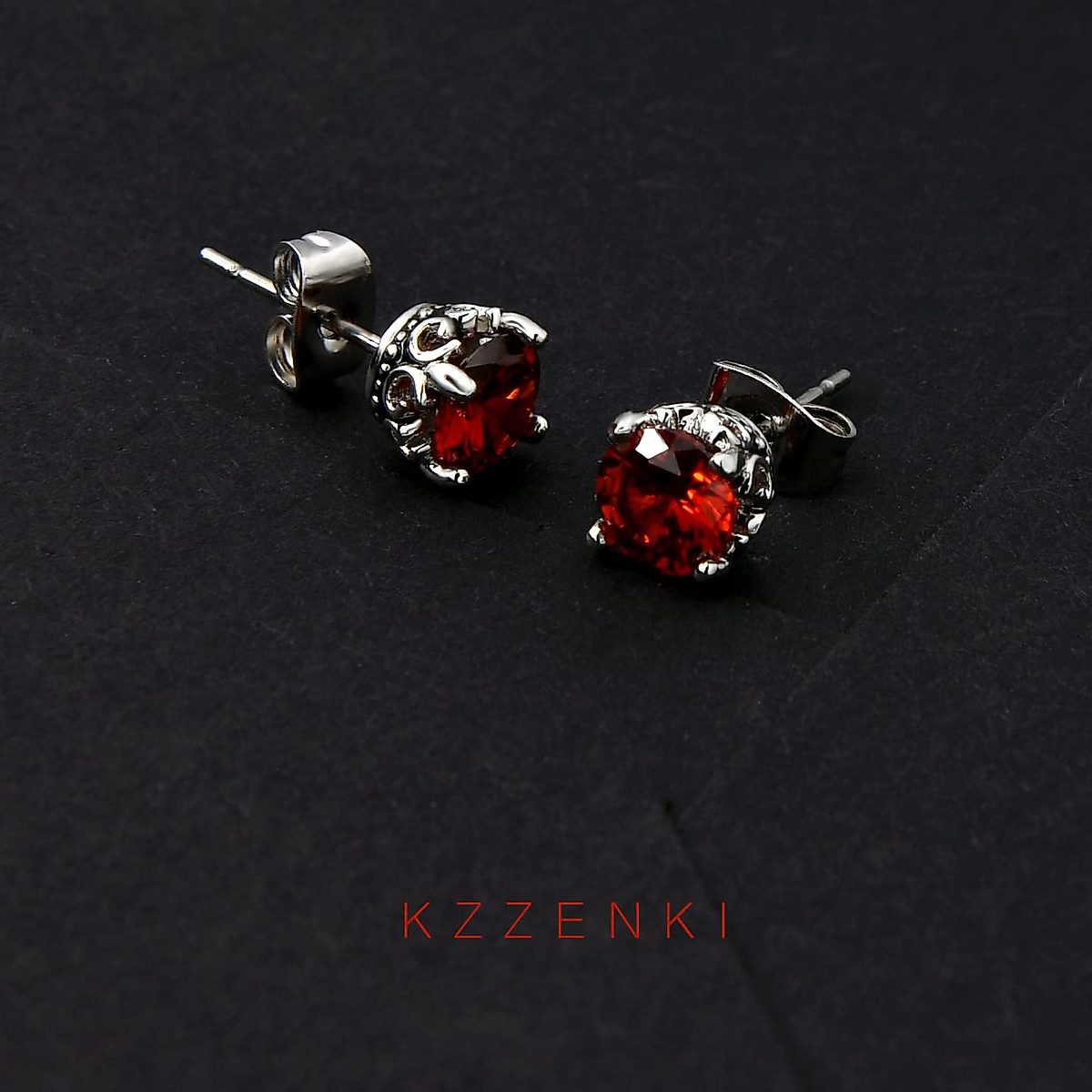 KZZENKI Red Earrings 6mm Black and Red Stud Earrings for Women Vintage Crown Red Jewelry Goth Earrings