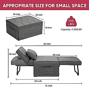Sofa Bed, Convertible Chair, 4 in 1 Multi-Function Folding Ottoman, Couch Bed with Adjustable Backrest, Couch Bed for Living Room, Apartment, Office, Modern, Linen, Dark Grey