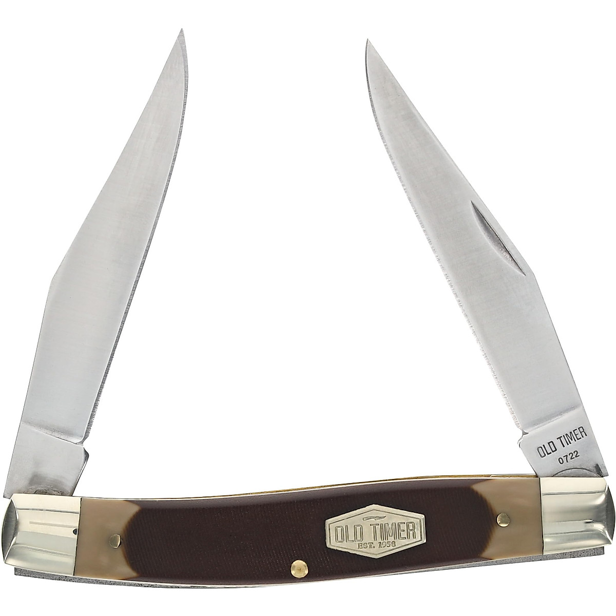 Old Timer 77OT Muskrat 6.9in Traditional Folding Pocket Knife with 2 High Carbon Stainless Steel Blades, Ergonomic Sawcut Handle, and Convenient Size for EDC, Hunting, Camping, Whittling, and Outdoors