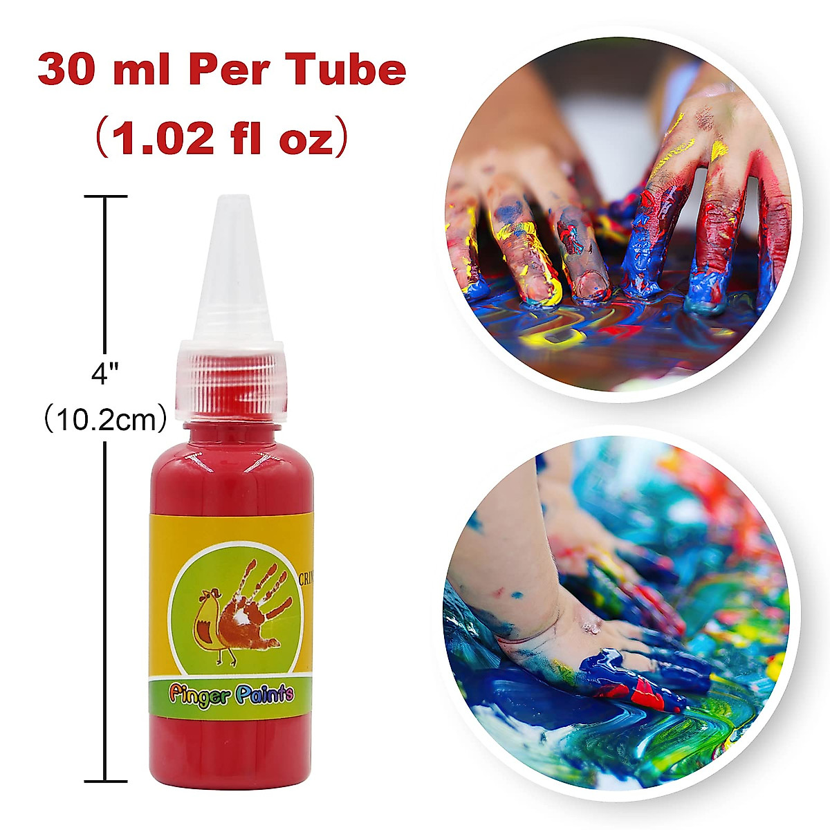 Magicdo 12 PCS Washable Non-Toxic Finger Paint for Kids Toddlers 1-3, Tempera Paint for DIY Crafts Painting, Safe Bath Paint, School Painting (12colors X 1fl oz)