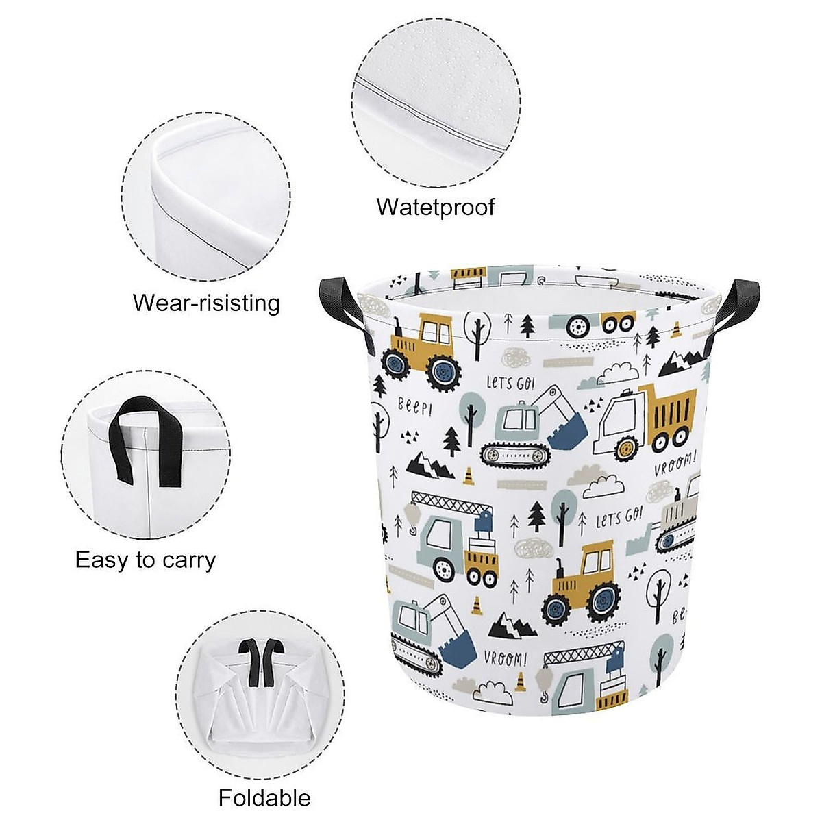 mchuang Boho Cartoon Truck Tractor Cargo Crane Cars Laundry Hamper,kids laundry Basket,Waterproof Storage Bin for Bedroom,Clothes Organizer Basket,Toys Box,Room Decor
