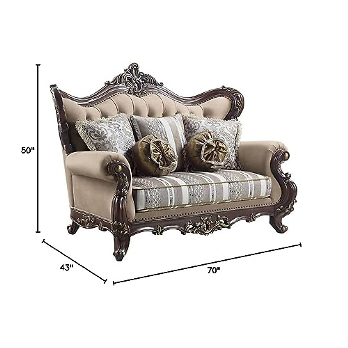 Acme Furniture Upholstery Loveseat with Arched Backrest, Light Brown and Cherry