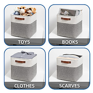 Temary 12 Inch Storage Baskets Foldable Fabric Storage Cubes 4PCs Storage Bins Organizer with Handles, Baskets for Organizing Clothes, Towels (White & Grey, 12 x 12 x 12)