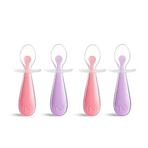 Munchkin® Silicone Scoop™ Trainer Spoons with Choke Guard for Baby Led Weaning, 4 Count, Pink/Purple
