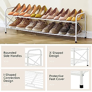 Hoctieon 2 Tier Shoe Rack for Closet, Shoe Rack FreeStanding, Entryway Shoe Shelf, Shoe Storage Organizer, Durable Mesh Style Shoe Rack, White