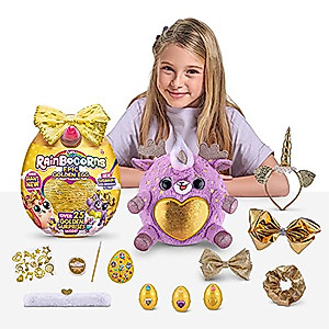 Rainbocorns Epic Golden Egg by ZURU (Reindeer), Girls Toy Includes Stuffed Animal with 25+ Golden Surprises, with Rings, Stickers, Bows, and More - Girls Gift Idea