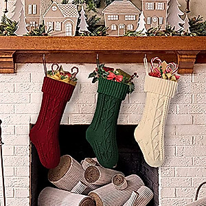 Bellivera Christmas Stockings 3 Pack Large Size Cable Knitted Xmas Stockings 18 inch Personalized Heart Red & White & Green Hanging Stockings Set for Christmas Decorations