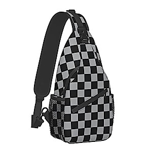 Black And Gray Checkered Sling Backpack Chest Bags Crossbody Shoulder Bag Travel Hiking Daypack for Women Men