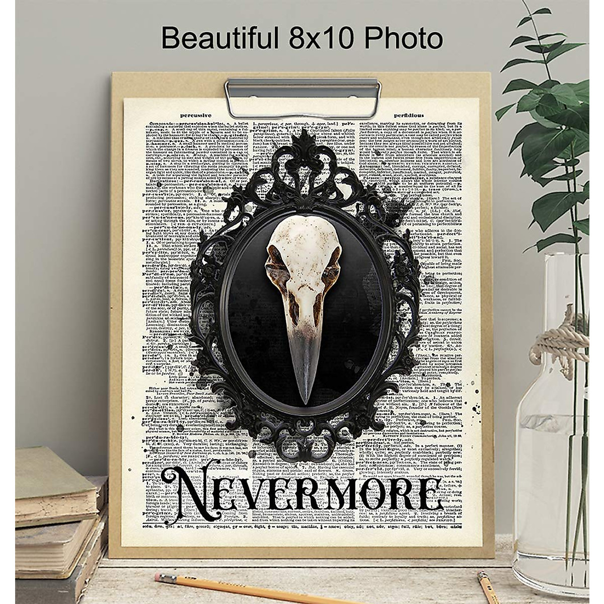 The Raven - Creepy Skull Wall Decor - Gothic Home Decor - Scary Wall Art - Goth Room Decor - Edgar Allan Poe Pagan Gifts - Medieval Decor - Nevermore