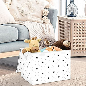 CaTaKu Stars Dots Cute Storage Bins with Lids Fabric Large Storage Container Cube Basket with Handle Decorative Storage Boxes for Organizing Clothes Shelves