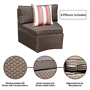 SUNSITT Outdoor Sectional Set 11-Piece Half Moon Patio Furniture, PE Wicker Sofa Taupe Cushions with 4 Side Table and 4 Pillows