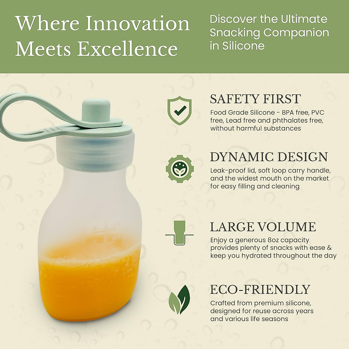 Renew Rations Silicone Reusable Pouches for Toddlers, Refillable BPA-Free Baby Food Pouches, Freezer & Dishwasher Safe - Ideal for Baby Food Puree, Applesauce & Smoothies 240 ml / 8 oz - Pack of 2