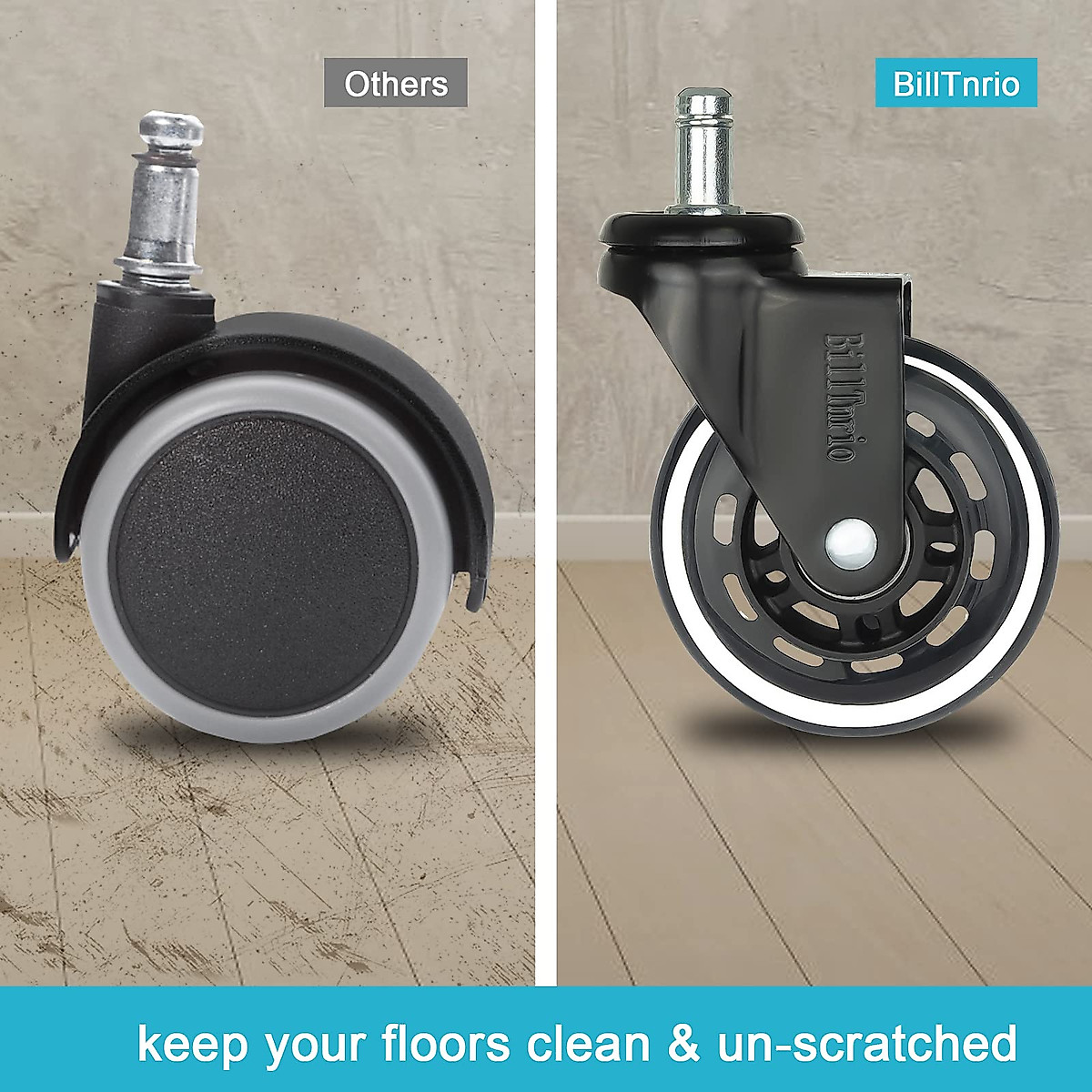 Office Chair Caster Wheels Set of 5,Replacement Rubber Casters for Office Chair and Gaming Chair, Universal Fit Stem Office Chairs Wheels for Hardwood Floor Heavy Duty Stem Caster Wheels