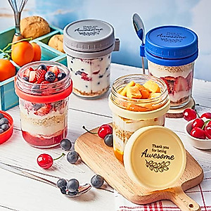 ZORRITA 4 Pack Overnight Oats Containers with Lids and Spoons, 12 oz To Go Oatmeal Container with Measurement Marks Glass Mason Jars with Lid for Yogurt Cereal Fruit Salad Parfait On The Go