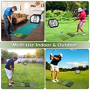 Foldable Golf Hitting Mat + Training Net, Portable Tri-Turf Mat & Golf Chipping Net Set for Swing Optimal Practice - Heavy Duty Folding Tri-Turf Golf Mat Indoor/Outdoor Pad