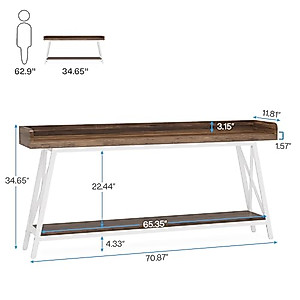Tribesigns 70.9 inch Extra Long Console Table Behind Couch, Rustic Industrial Sofa Table for Living Room, Narrow Entryway Hallway Long Bar Table, Brown+White
