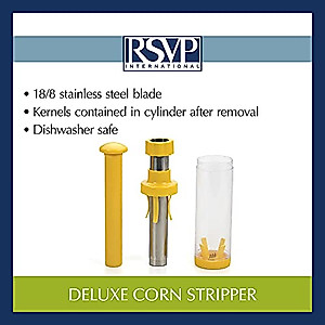 RSVP International Yellow Deluxe Corn Stripper, 10.5" | Quickly Remove Kernels from the Cob | No Splatters or Mess | Dishwasher Safe