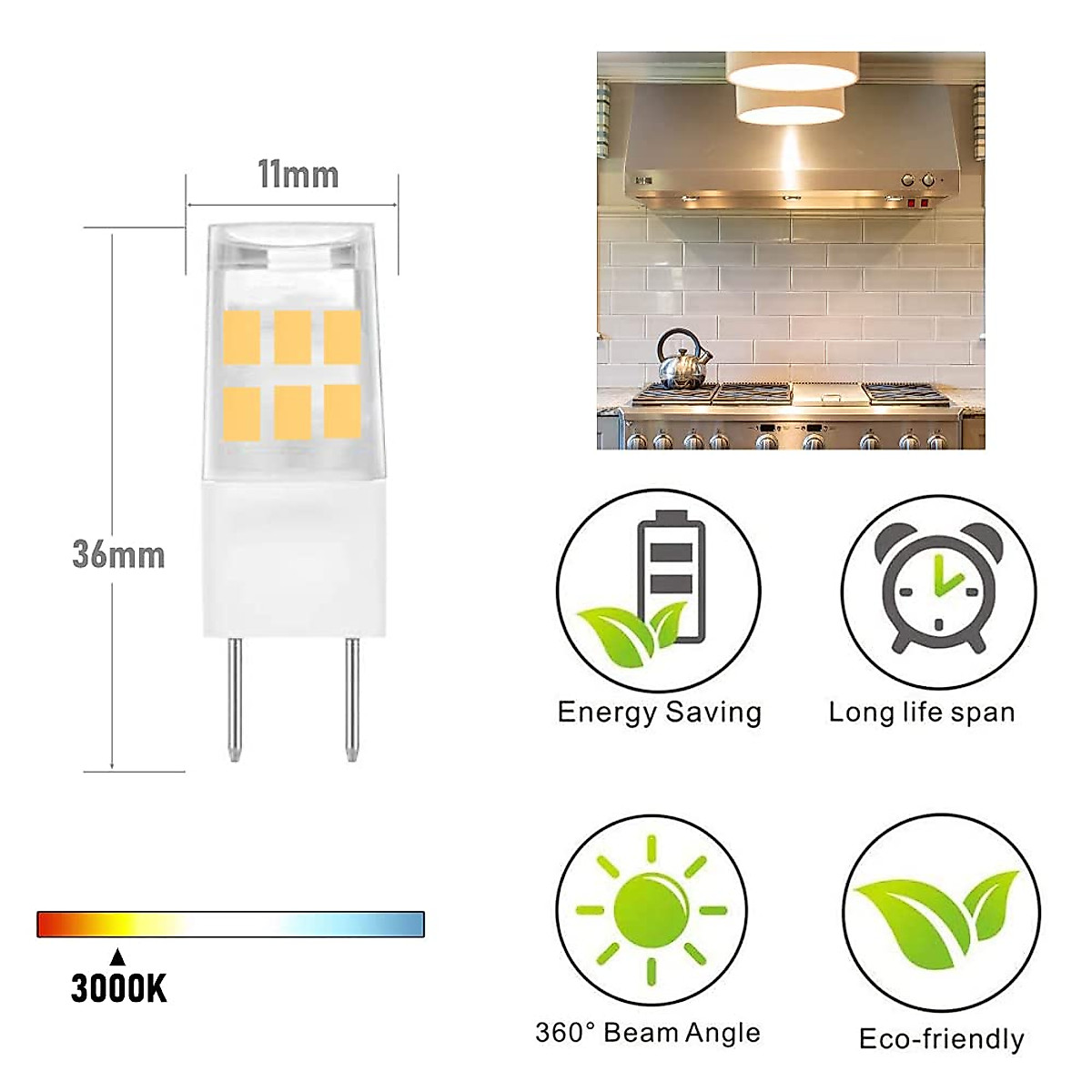 VOKWAK G8 LED Bulb GY8.6 Bi-Pin Base T4 Xenon Bulb 120Volt Microwave Light Bulb Replacement 3W(30W Halogen Equivalent) 300LM for Puck Light,Oven Light,Under Cabinet Light,3-Pack(Warm White 3000K)