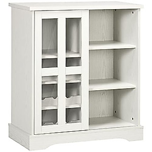 HOMCOM Coffee Bar Cabinet, 36" Sideboard Buffet Cabinet with Sliding Door, Wine Cabinet with Storage, White