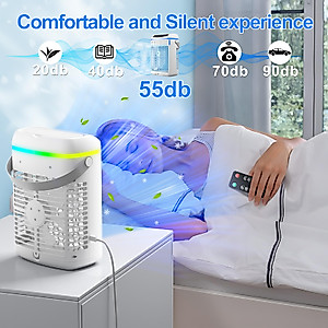 Evaporative Air Cooler, PERKDS Portable Air Conditioner with Quiet, 3 wind speeds & 2 Cool Mist with Colorful Night Light, Mini AC Unit for Bedroom Room Car Office