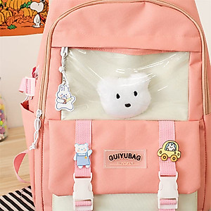 4Pcs Kawaii Canvas School Backpack with Pendant, Aesthetic Laptop Shoulders Ita Bag, School Supplies Stationary for Back to School (Purple)