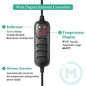 HITOP Aquarium PTC Heater with Controller: 200W 300W 400W Digital Heater for Fish Tank and Turtle Tank 40-100Gallon, with Protective Cover