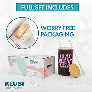 KLUBI Bridal Shower Gifts for Bride - In My Wifey Era 16oz Glass Bride Cup Perfect Bride Gifts Classy Bachelorette Gifts for Bride to Be Wifey Cup Wedding Gifts for Bride Bridal Shower Wedding Gifts