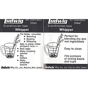 Ludwig Scandinavian-Type Whipper Small Whisk Mixer (Mini Whipper) 100% Made in the USA