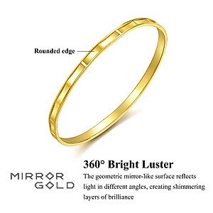CHOW SANG SANG Dazzling Mirror Gold 999.9 24K Solid Gold Price-by-Weight Gold Rectangular Stackable Slip-On Bangle for Women 93362K (Approx. 0.45tael (~16.84g), 6 (Wrist Size:14-15 CM))