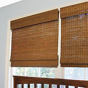 Radiance, Cordless Window Shades for a Standard Size Window Width, Maple, Cape Cod Flatweave Bamboo Roman Shade with Valance, 23 Inch Width x 64 Inch Length (2216200E)
