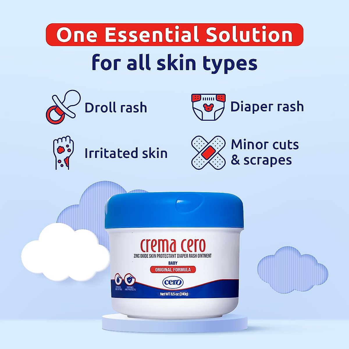 Crema Cero Diaper Rash Cream for Baby With Zinc Oxide – High-Strength Diaper Cream for Quick Relief and Protection – Hydrating and Soothing Baby Balm – 8.5 oz