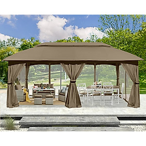 ABCCANOPY 10x20 Outdoor Gazebo - Patio Gazebo with Mosquito Netting, Outdoor Canopies for Shade and Rain for Lawn, Garden, Backyard & Deck (Khaki)