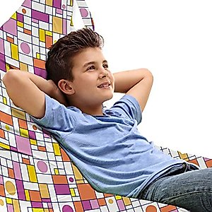 Ambesonne Geometric Lounger Chair Bag, Repeating Abstract Pattern with Mosaic Rectangles and Rounds Contemporary Art, High Capacity Storage with Handle Container, Lounger Size, Multicolor
