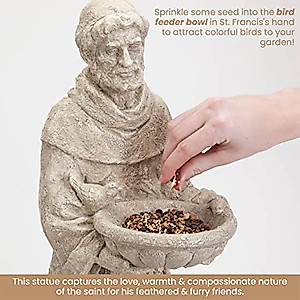 Bits and Pieces - 26” Tall St. Francis Bird Feeder - Yard Decorations - Polyresin Religious Sculpture - Outdoor Decoration Statue - Garden Decor