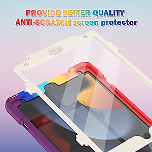 BRAECN iPad 9th/ 8th / 7th Generation Case, Heavy Duty Rugged Case with Screen Protector,Pencil Holder,Pencil Cap Holder,Hand Strap,Kickstand,Shoulder Strap for iPad 10.2” 2021/2020/2019-Colorful Red