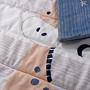 EXPRESSIONS 5 Piece Crib Bedding Set, Safari Includes Reversible Milestone Baby Blanket, 2 Standard Fitted Crib Sheets, Security Blanket & Storage Tote