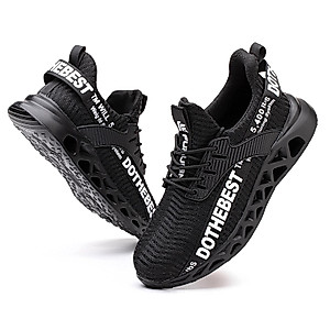 Furuian Steel Toe Shoes for Women Men Lightweight Steel Toe Sneakers for Women Puncture Proof Comfortable Safety Shoes Black